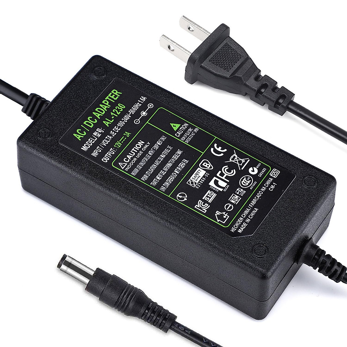 DC 12V 3A Power Adapter, US Plug, 4.6FT Power Cord, 36 Watt AC 100-240V to DC 12Volt Transformers, Switching Power Supply for LED Strip Light, Camera, Wireless Router 2.1mm X 5.5mm
