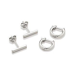 Amazon Essentials Sterling Silver Stud & Hoop Set, Sterling Silver