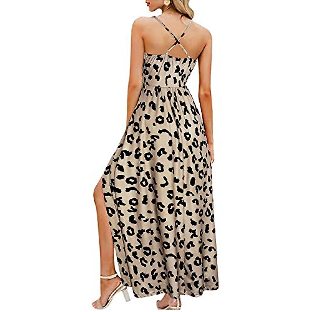II ININ Women's Deep V-Neck Casual Dress Summer Backless Floral Print Split Maxi Dress for Wedding Beach Party(Floral21,XL)