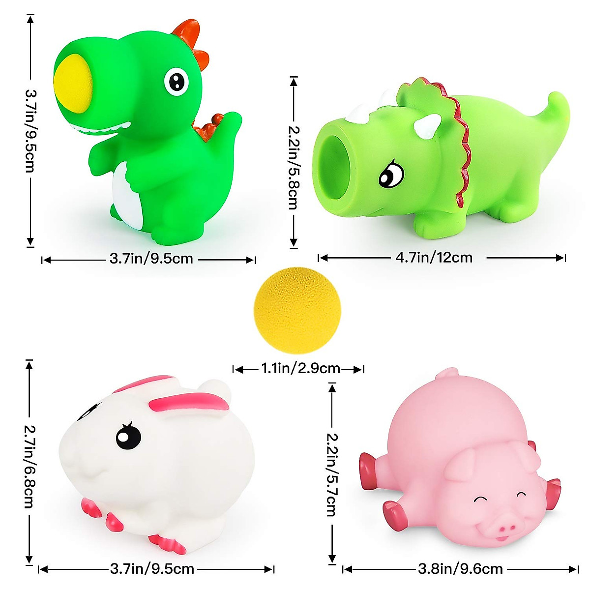 KUARLUBI Shoot Ball Toys -Dinosaur Pig Toys Foam Ball Popper Guns, Toy Guns for Kids 4pk with 16 Foam Ball for Boys Girls Birthday Gifts