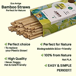 EcoAmiga Bamboo Straw, 8 Inch Reusable & Biodegradable Organic Bulk Straws – Great Ecological Alternative to Plastic Straws (Bamboo)