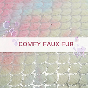 DAYALANE Faux Fur Kids Desk Chair with Wheels, Cute Mermaid Chair Armless Adjustable Task Office Chair, Upholstered Vanity Chair for Girls Teen Study Chair Swivel Chair, Light Rainbow