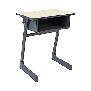 ECR4Kids Cave Open Front Desk with Plastic Book Box, Classroom Furniture, Maple/Black