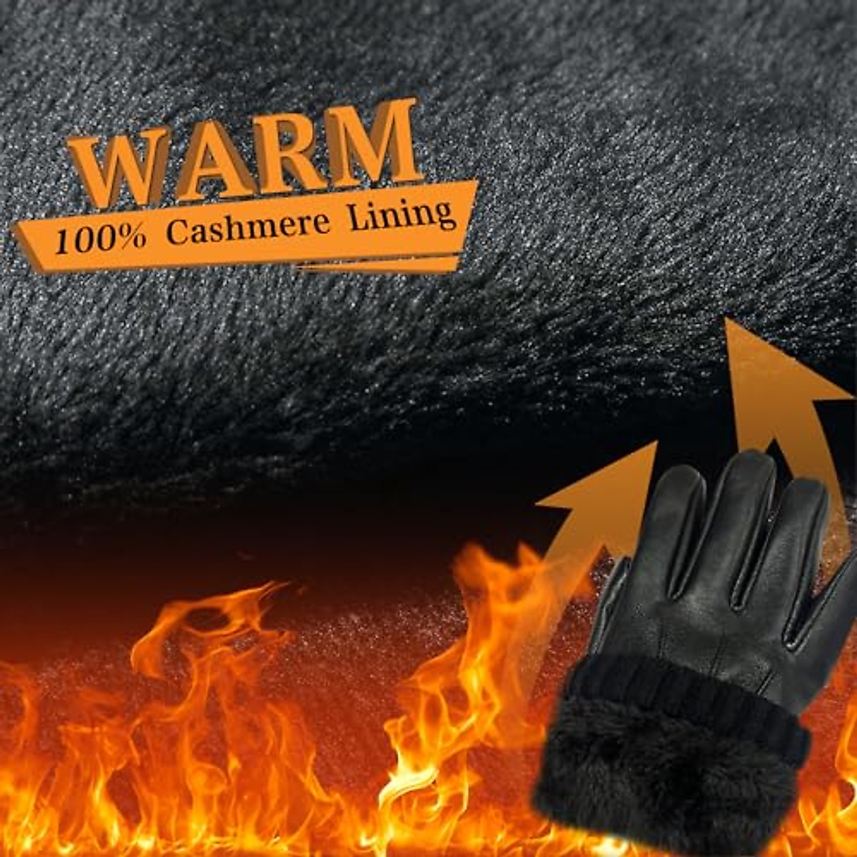 SANKUU Winter Leather Gloves for Men, Touchscreen Snap Closure Cycling Black Gloves Outdoor Riding Warm Waterproof Gloves(Large)