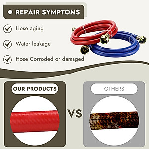 6 FT Rubber Washing Machine Hoses Burst Proof Water Supply Lines by AMI PARTS - for Hot and Cold Water Washer Hoses (2 PACK)