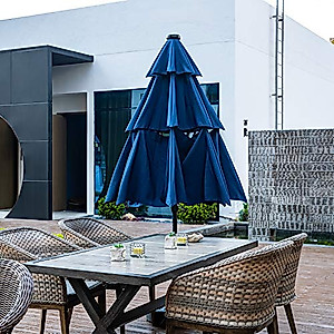 Klismos 10FT 3 Tiers Patio Umbrella with Lights Windproof Outdoor Market Umbrella Large Waterproof Table Umbrella with Tilt and Crank (Navy Blue)