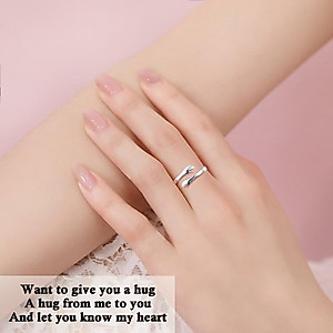 IEFSHINY Valentines Day Gifts for Her - Hug Ring for Women Teen Girls, 925 Sterling Silver Rings Hug Rings for Women Wife Gift Ideas Teen Girl Gifts Teenage