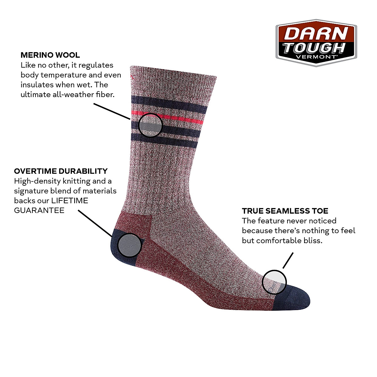 Darn Tough Vermont Letterman Crew Lightweight Denim LG (US 10-12)