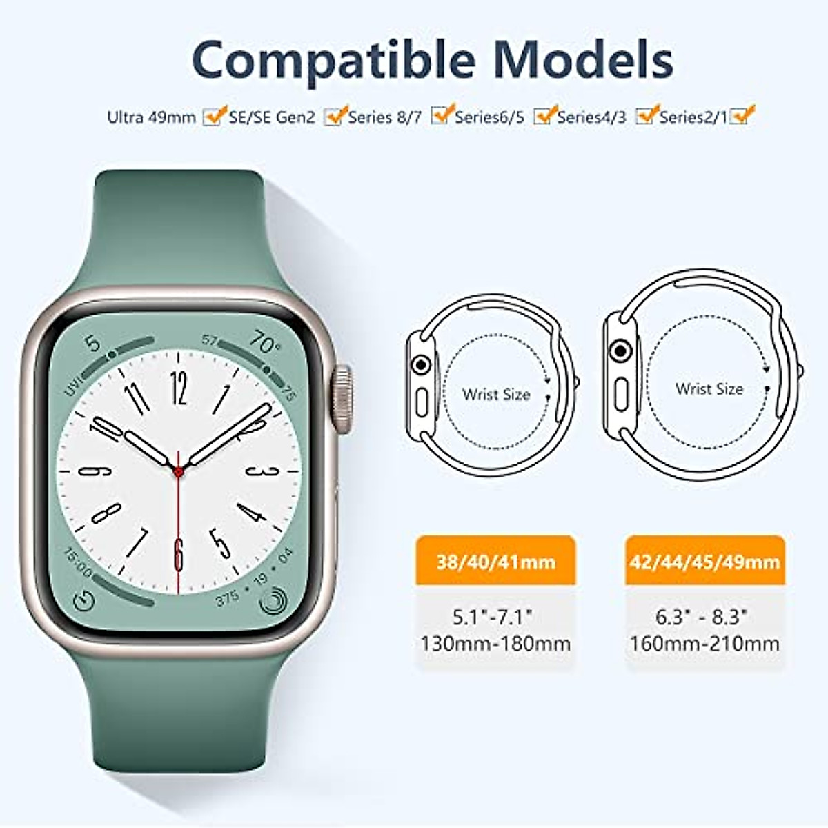 DaQin 8 Pack Bands Compatible with Apple Watch Band 40mm 38mm 41mm 42mm 44mm 45mm 49mm for Women Men, Soft Silicone Breathable Replacement Strap for Apple Watch SE iWatch Series 8 7 6 5 4 3 2 1 Ultra