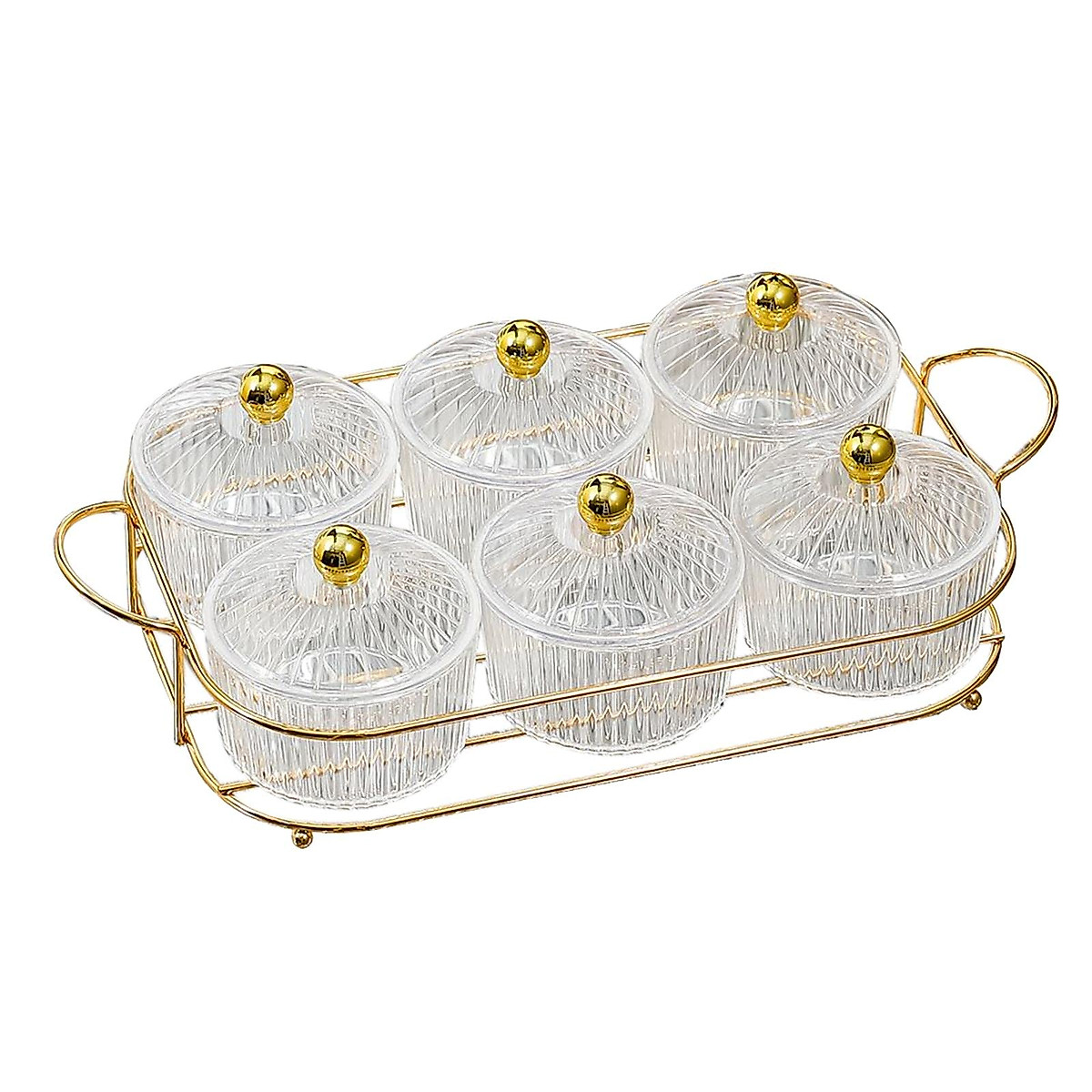 Light Luxury Nut and Candy Serving Tray Serving Container with Holder Food Storage Preserved Tray Dried Fruit Salad Plate for Candies Picnic, Clear 6 Bowls