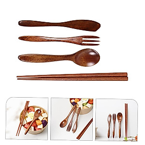 3 Sets Spoon Fork Chopsticks Wooden Spoons for Eating Wooden Flatware Wood Chopsticks Wooden Tableware Wooden Silverware Wood Dinnerware Wooden Fork Wood Spoon Wood Fork