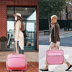 Rolling Briefcase for Women, Large Rolling Laptop Bag with Wheels Fits 17 Inch Notebook Gifts for Office Women, Water Resistance Teacher Work Computer Travel Carry on Weekender Bags on Wheel, Pink