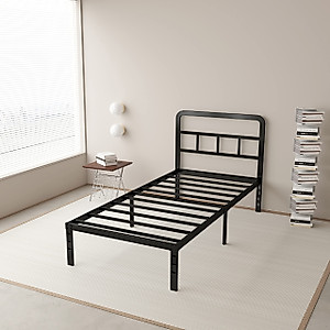 Maenizi Twin Bed Frames with Headboard, 14 Inch Twin Bed Frames No Box Spring Needed Support Up to 2500 lbs, Noise Free, Easy Assembely, Black