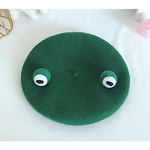 Kawaii Funny Frog Berets Hat Christmas Green Cap Winter Warm Women Girls Gift French Style (kawaii green frog)
