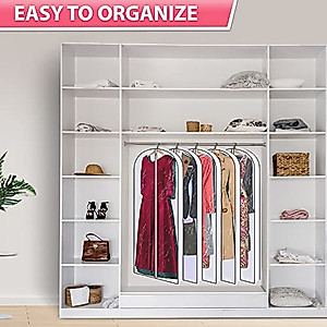 ToniGram 60" Clear Garment Bags for Hanging Clothes - 5 Pcs Moth Proof Dress Bags for Gowns Long Dresses - Hanging Garment Bag Suit Bags for Closet Storage - Hanging Clothes Storage Bag - 4" Gussetes