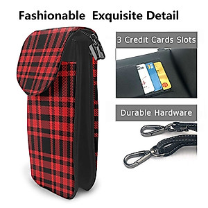Aiyoolee Luxury PU Leather Phone Bags, Soft Small Crossbody Shoulder Bag for Women Girl, Roomy Cell Phone Wallet Lightweight Card Holder Bag Tartan Plaid Red