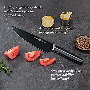 Kitchen Knife Set, Hanmaster 7 Pieces German Steel Knives Set for Kitchen with Acacia Wood Block, Kitchen Scissors, Gift Box Packed.