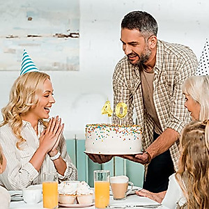 40th Birthday Candles Happy Birthday Cake Topper 40th Birthday Decorations 3D Streamline Number Candles for Men Women Birthday Wedding Anniversary Celebration Supplies (Gold)