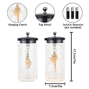 JHY DESIGN Set of 2 Sea Shell Pendant Decorative Lamp Battery Powered Lights 7" Tall Cordless Lamp Light with Fairy Lights for Living Room Bedroom Kitchen Wedding Xmas Christmas Decorations