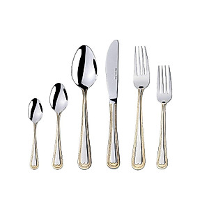 DIZORA 75-Piece Flatware Set for 12, Premium 18/10 Surgical Stainless Steel Silverware Cutlery Dining Service, 24K Gold-Plated Hostess Serving Set, Gift Wooden Storage Case (Pearls - Gold - 75pc)