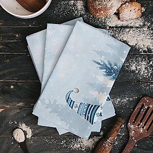 ZOE GARDEN Christmas Kitchen Towels,Absorbent Microfiber Kitchen Dish Hand Tea Bath Towel,Quick Dry Cleaning Cloth Dishclothes Decorative Sets, Winter Gnomes Xmas Silver Tree Pine Blue (1-PC, 18x28)