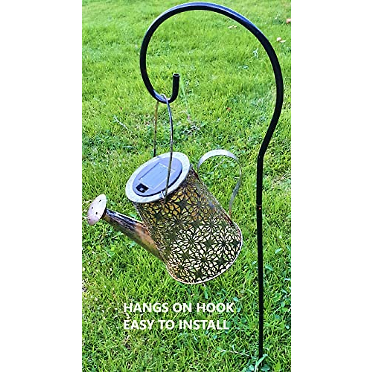 Solar Watering Can Decor Lights, Hanging Garden Ornament Lighting Your Garden, Flower Pattern Metal Lantern Weatherproof Yard Art Ideal Mother's Day, Birthdays, Christmas, Pathway Lights, Bronze