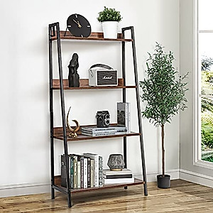 DEILALY 4 Tier Bookshelf Bookcase Ladder Shelf Plant Flower Stand Corner Shelf Storage Rack Storage Organizer Wall Shelves Cabinet Big Capacity for Kitchen Living Room Office Balcony Frame Brown
