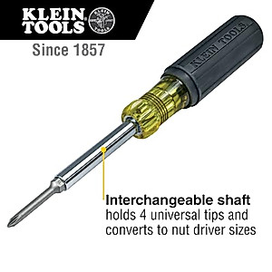 Klein Tools 32559 Multi-bit Screwdriver / Nut Driver, Extended Reach 6-in-1 Tool with Nut Driver, Phillips and Slotted Bits