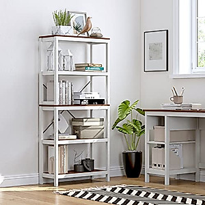 Spirich Home 5 Tier Bookshelf, Tall Industrial Wood Bookcase, Modern Storage Book Shelf for Bedroom, Living Room and Home Office, Rustic Brown