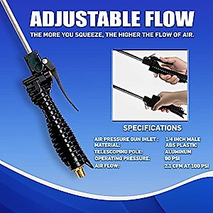 LE LEMATEC Air Blow Gun with Nozzle Extension, Pneumatic Performance Tool, High Pressure Blower, Dust Remover, Cleaning for Hard to Reach Areas, Car Detailing Tools, Compressor Accessories (AS121-3C)