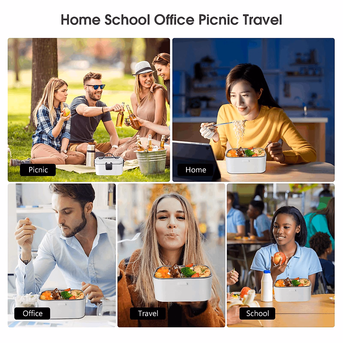 FCCABIN Electric Lunch Box, 1.8L Larger 80W Quick Food Heater for Adults, Self Heating Lunch Box Portable for Taxidriver/Men/Truckers/Car/Worker Food Warmer Hot Lunch Container with 0.5L Compartment