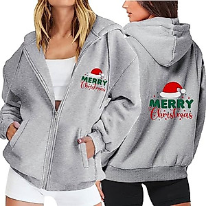 YODO+LY Northface Backpack Deals Fleece Crewneck Sweatshirt Women'S 2082 Christmas Letter Printed Hoodie Zippered Fine Short Plush Cardigan Long Sleeved Jacket Sweatershirt