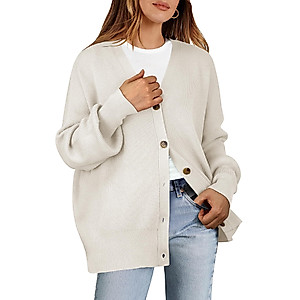 ANRABESS Women's Cardigan 2024 Trendy Open Front Oversized Button Lightweight Sweaters Loose Knit Cardigans Fall Outfits White Small
