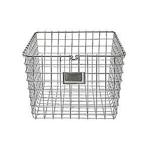 Takyl Home Medium Vintage Kitchen Pantry Basket with Customizable Label Plate for Shelves, Pantry, Closet and Food Storage, Large, Chrome