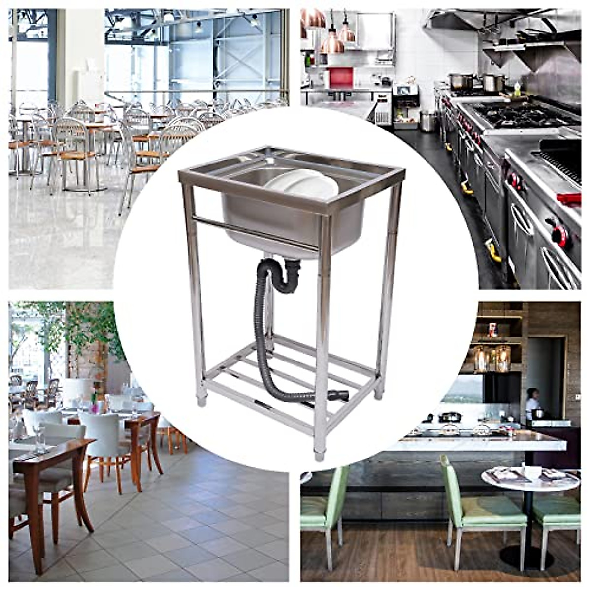 Commercial Kitchen Sink, Free Standing Stainless-Steel Single Bowl Restaurant Kitchen Sink, Prep & Utility Washing Hand Basin with Storage Shelve, Laundry tub for Indoor Outdoor