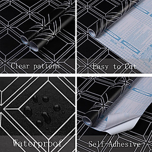 Heroad Black Wallpaper Peel and Stick Geometric Contact Paper Black and White Removable Wall Paper Modern Contact Paper for Cabinets and Drawers Waterproof Self-Adhesive Vinyl Roll 17.3” x 78.7”