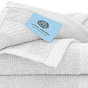 White Classic Luxury Hand Towels | 6 Pack Luxury Cotton Washcloths | 12 Pack Bundle (Silver)