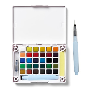 SAKURA Koi Pocket Field Sketch Kit - Watercolor Sets for Painting On the Go - 30 Colors - 1 Water Brush - 1 Sponge - 1 Mixing Palette