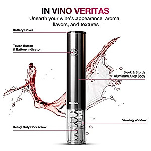 Mueller Electric Wine Opener Set - Rechargeable Batteries and USB Charging Cable - Electric Corkscrew Opener with Foil Cutter, Wine Pourer, Vacuum Stopper (Batteries Included), Valentines Day Gifts