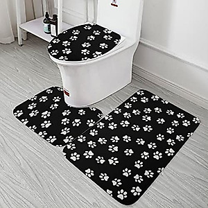 SEPTYK Animal Paw Print Bathroom Rugs Sets 3 Piece Absorbent Soft Non-Slip Bath Mat U-Shaped Pad and Toilet Lid Cover Washable Bathroom Decoration 19.7"x31.5"