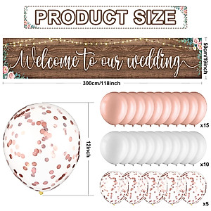 Charnoel 31 Pcs Welcome to Our Wedding Decoration 9.84 x 1.64 ft Wedding Banner and Wedding Balloons Rustic Bridal Reception