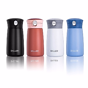 Diller Thermal Water Bottle, Coffee Travel Mug 16 or 8 oz Kids Mini Water Bottle Tumbler with Spout Lid, Leak Proof Flask for Kids and Women Keep 12H Piping Hot & 24H Cold (Blue, 8 oz)