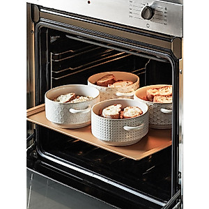 LE TAUCI Soup Bowls with Handles, 20 oz French Onion Soup Crocks, Stackable Soup Bowl Oven Safe for Chili, Beef Stew, Embossment Ceramic Bowl Set - 5.4 Inch, Set of 4, Arctic White