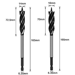 WSOOX Brad Point Wood Drill Bit Set 8PCS Four Spiral Flutes Drill Bit by 1/4" Hex Shank for Quick Chip Removing and Fast Drilling(Drilling Diameter:10mm,12mm,14mm,16mm,18mm,20mm,22mm,25mm)