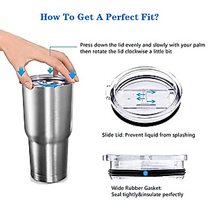Tumbler Replacement Lids,Tumbler Lids Spillproof 30 oz,Splash Resistant Lids for YETI Rambler, Ozark Trail and More Cooler Cup,Splash Proof Open-Close Slide Lid