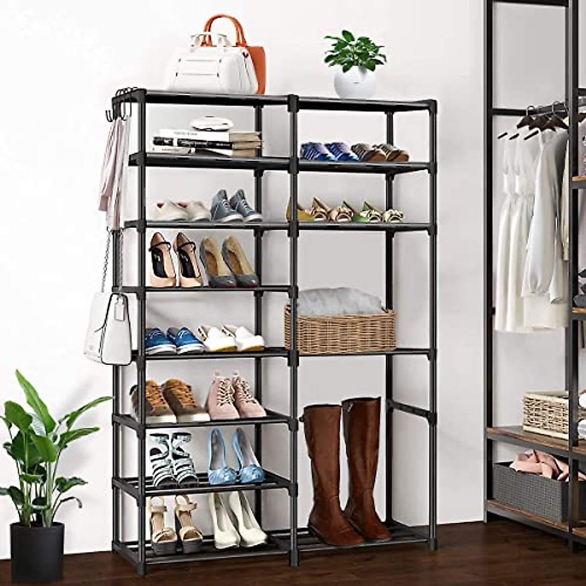 barsone 8 Tiers Shoe Rack, Durable Metal Boots Shoe Rack Organizer, 26-30 Pairs Shoe Rack for Closet, Free Standing Shoe Rack for Entryway Hallway Living Room