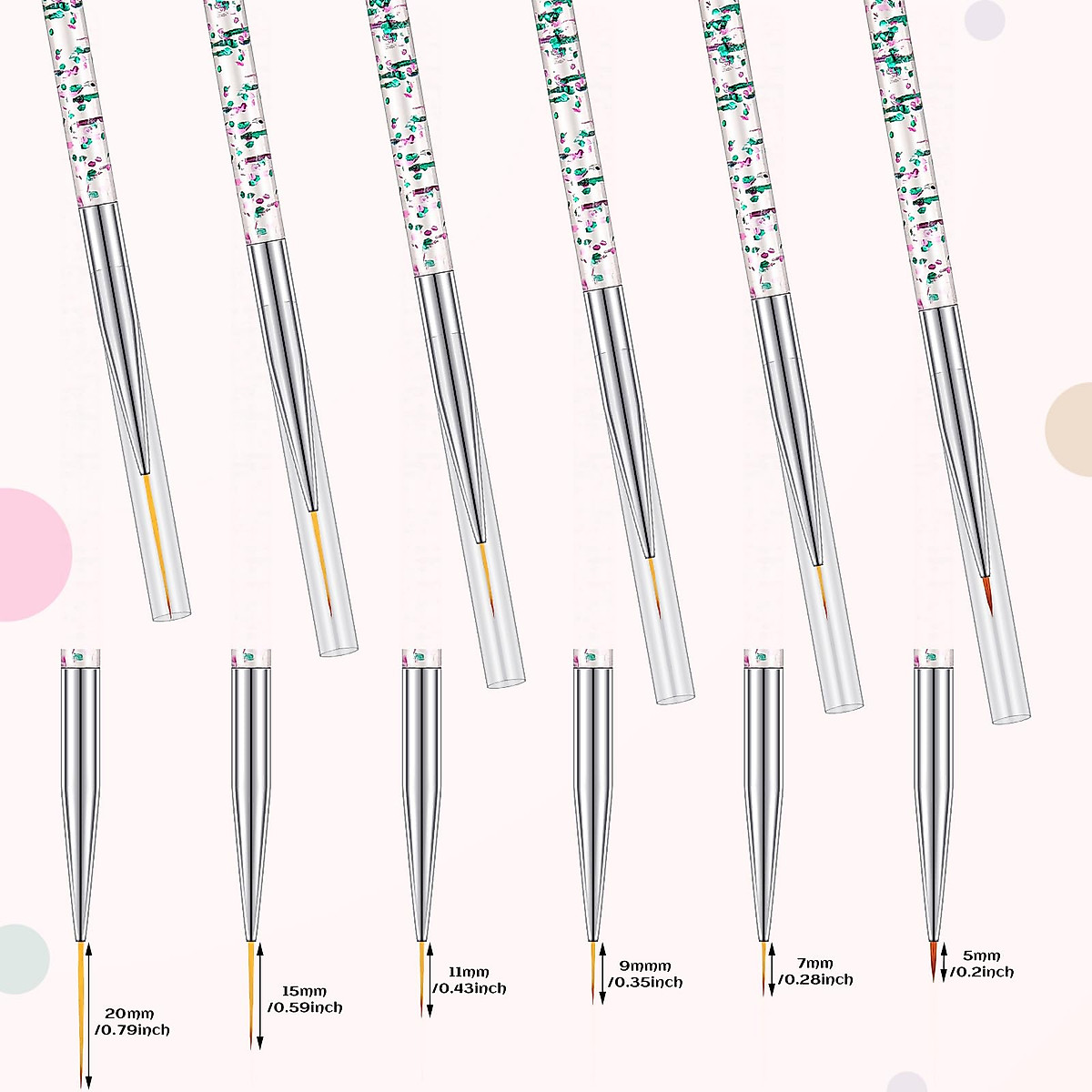 Maitys 6 Pcs Eyeliner Brushes Fine Point Thin Eye Makeup Gel Eyeliner Brush Water Activated Graphic Cosmetic Liner Wands for Eyes Makeup Tools(Bright Style)