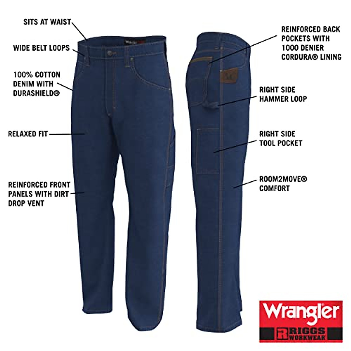Wrangler Riggs Workwear mens Utility jeans, Antique Indigo, 36W x 30L US