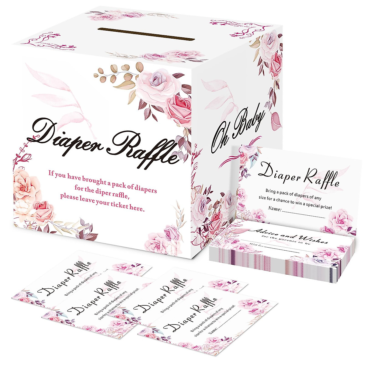 OLOUTAB Baby Shower Games,Diaper Raffle Box for Baby Shower,50 Diaper Raffle Tickets,Raffle Prizes,Diaper Raffle Sign,Thick Cardboard