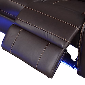 FANYE L-Shaped Manual Motion Sectional, PU Leather Upholstered Corner Recliner Sofa & Couch 2 Chaises W/Storage Console,Cupholders and LED Stripes for Home Apartment Living Room, Brown